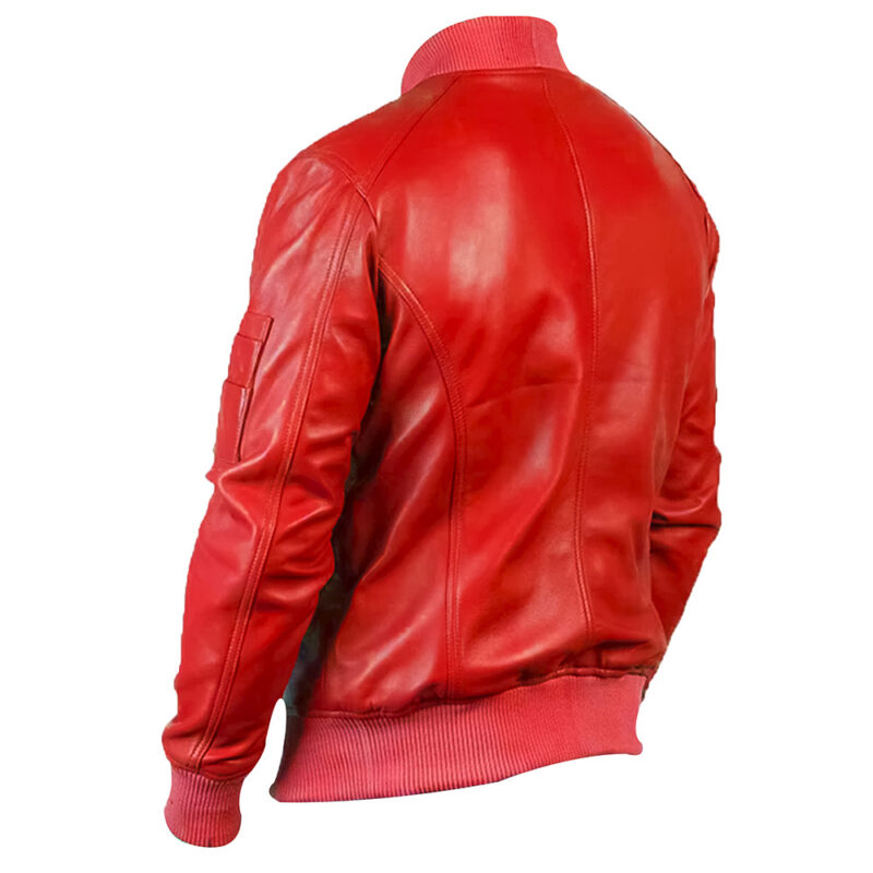 Men's Stylish Bomber Red Leather Jacket - Clara Leather Jackets