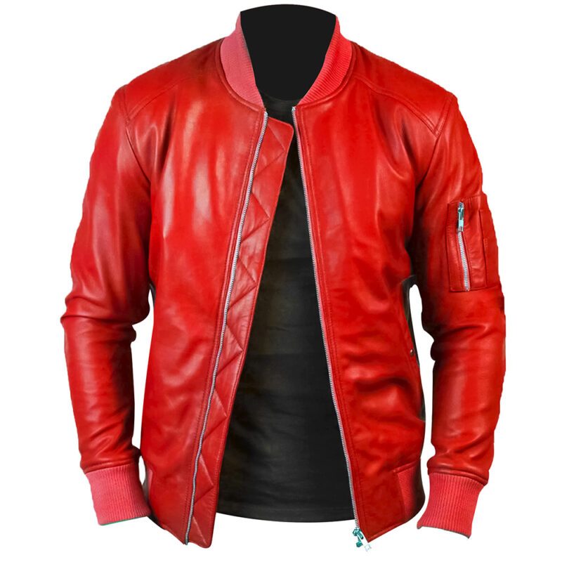 Men's Stylish Bomber Red Leather Jacket - Clara Leather Jackets
