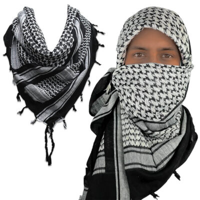 White Black Palestinian Keffiyeh Scarf Cotton Shemagh - Clara Leather ...